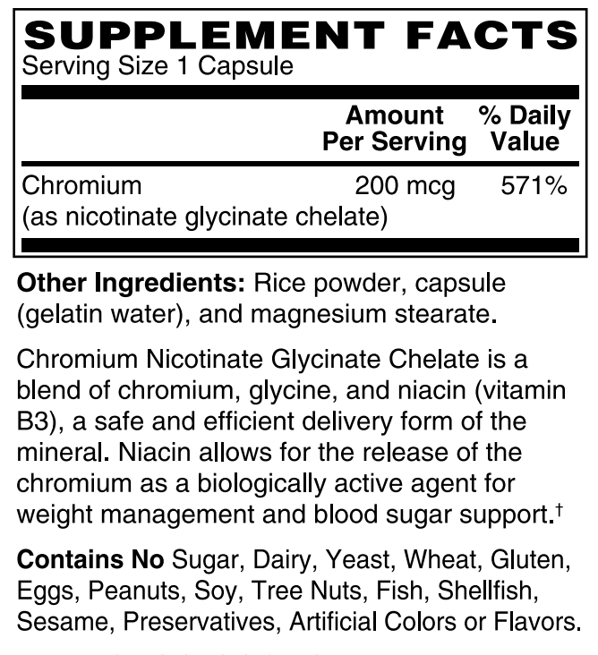 Chromium 200mcg 100 Capsules by Tailor Made Nutrition – TMN Inc.